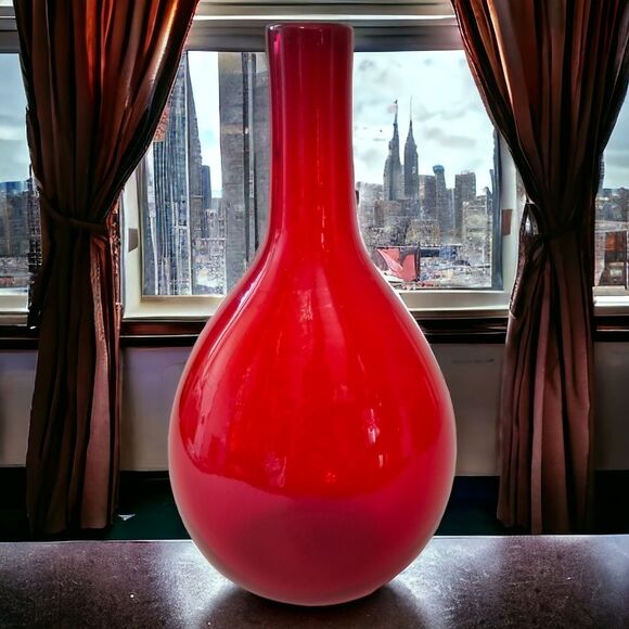 Vintage | Accents | Artglass Hand Blown Ruby Red Vase Bulb Bud Vintage ...